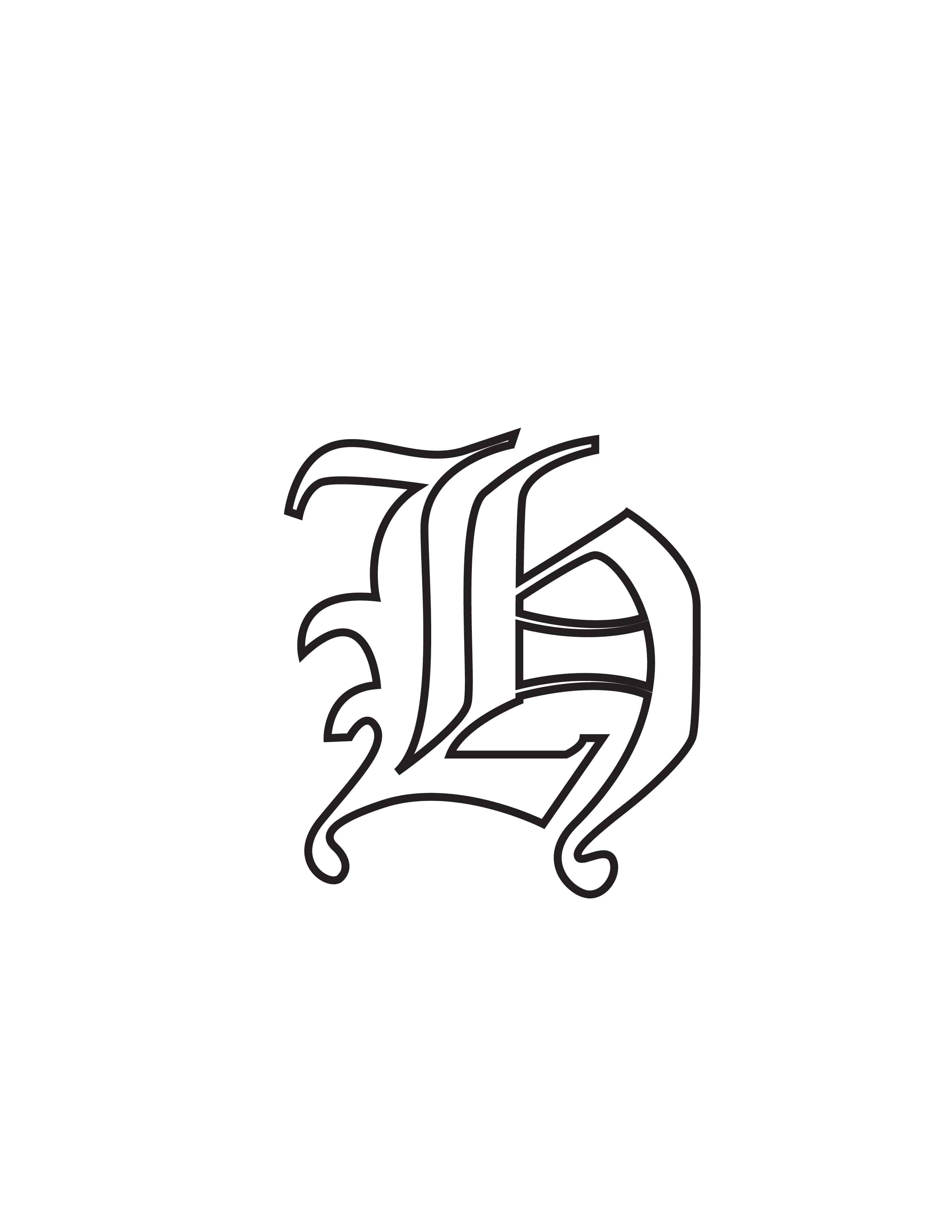 Free Printable Alphabet Letters: Gothic Calligraphy Capital H