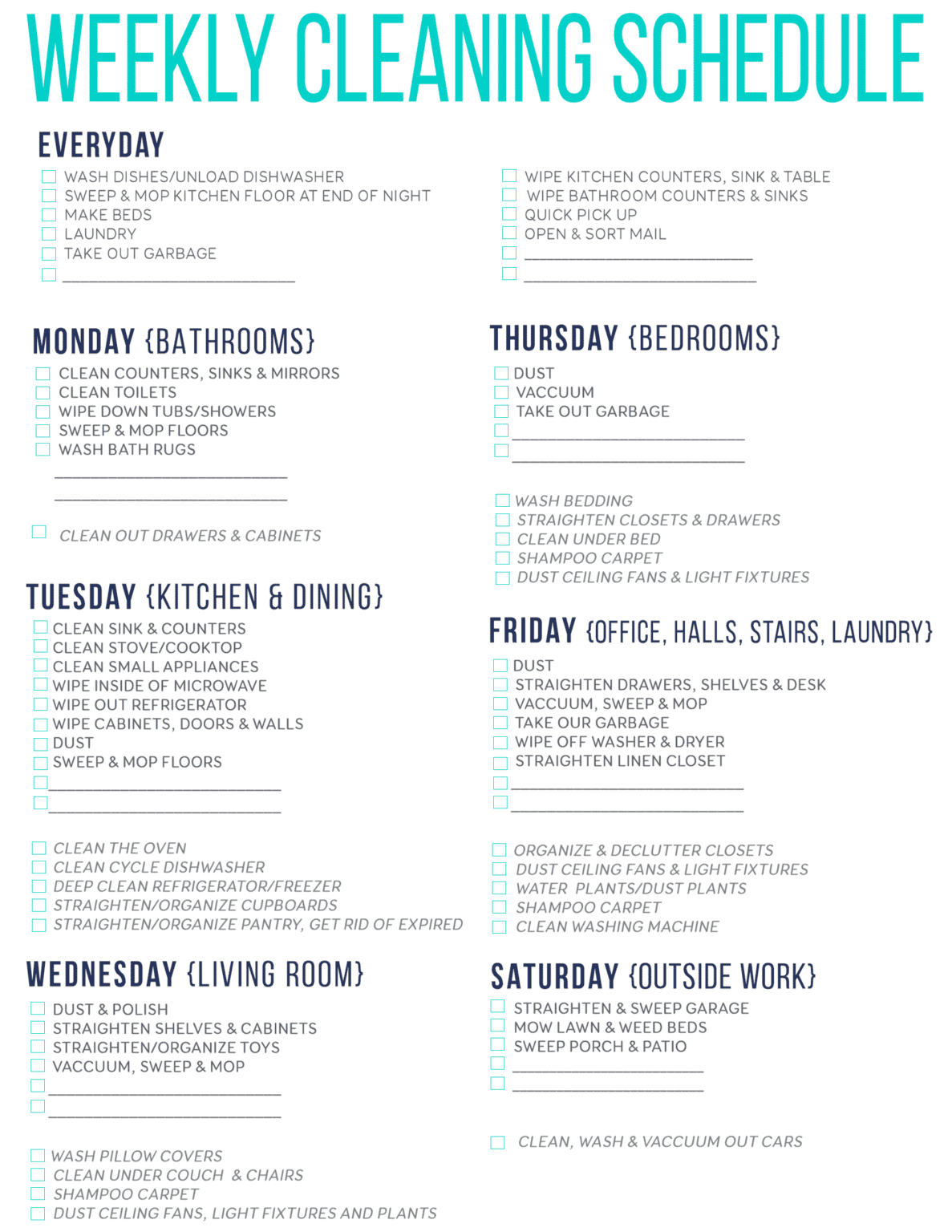 Free Printable Cleaning Schedule - Freebie Finding Mom
