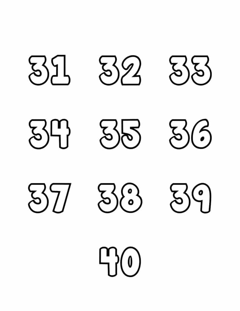 Free Printable Tracing Numbers: Bubble Numbers Set 41 to 50