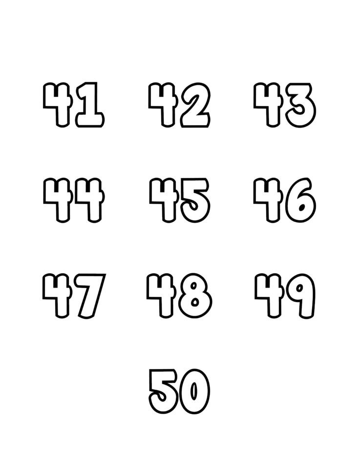 Free Printable Tracing Numbers: Bubble Numbers Set 41 to 50