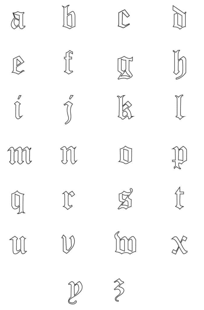 Free Calligraphy Letters Printable Gothic Lowercase Set