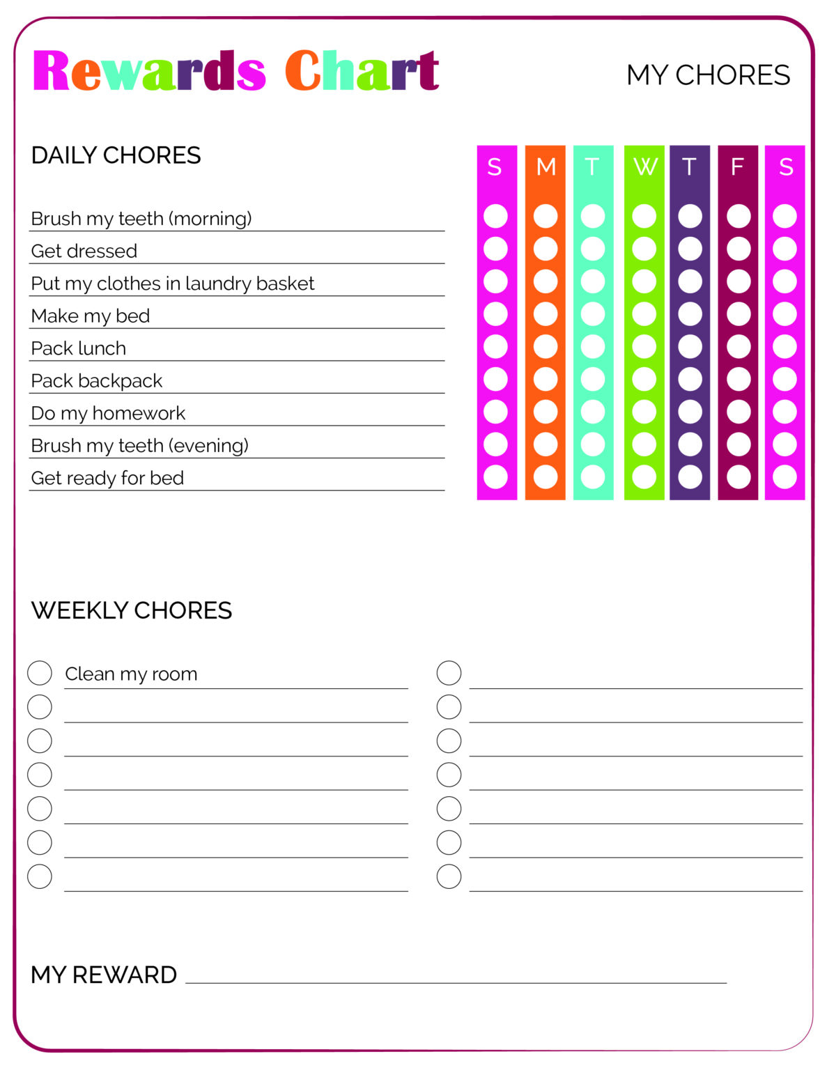 2 Free Reward Chart for Kids Printables