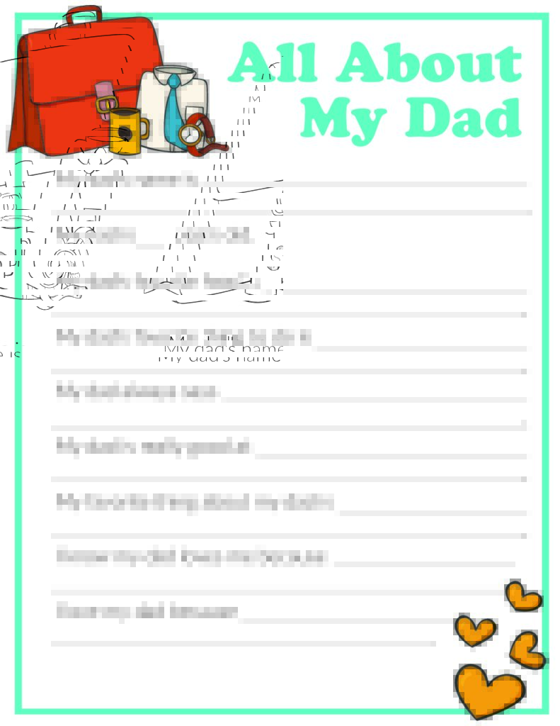 About My Dad Printable Free