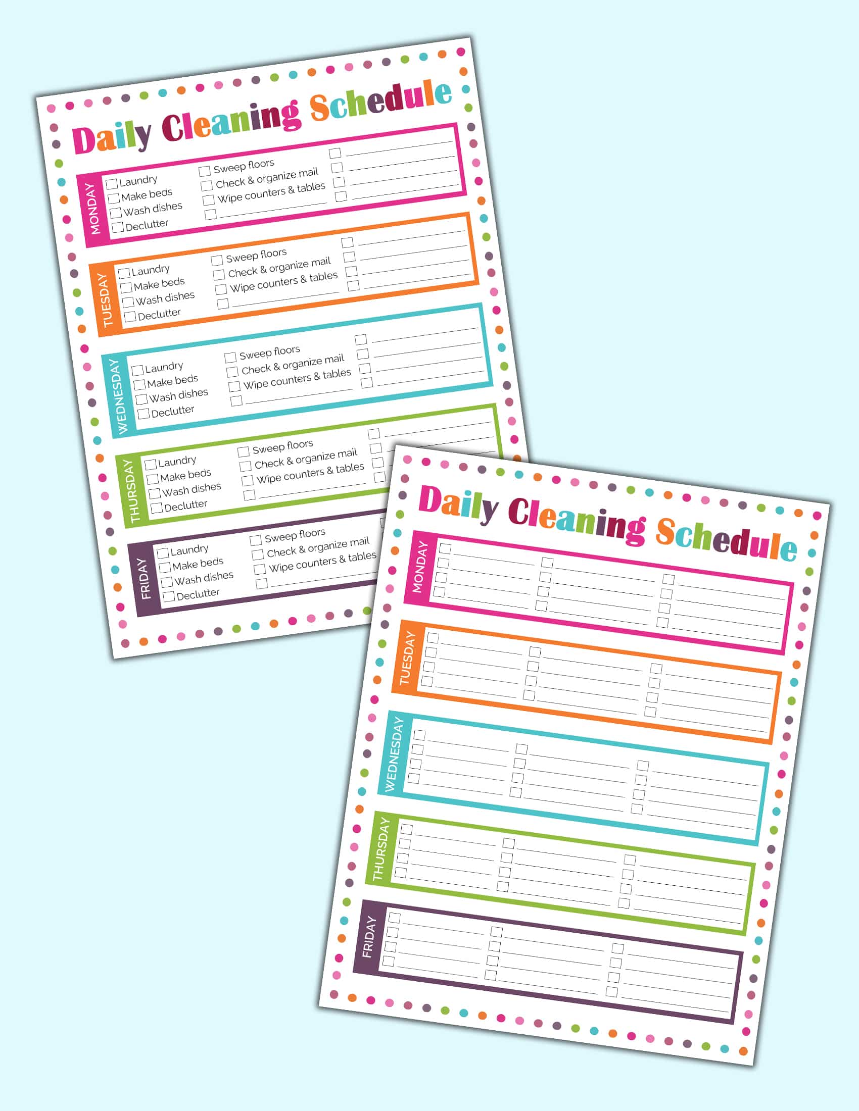 2 Daily Cleaning Schedule Printables