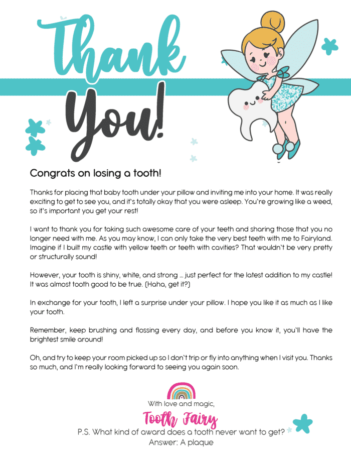 Letter From Tooth Fairy Printable