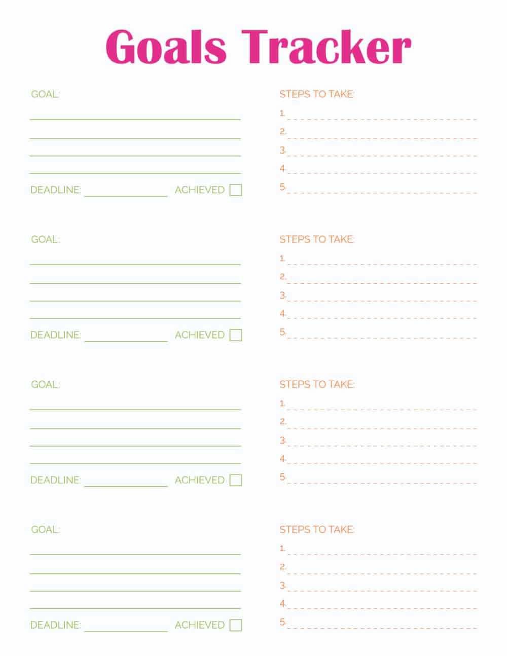 Goal Tracker Template Printable