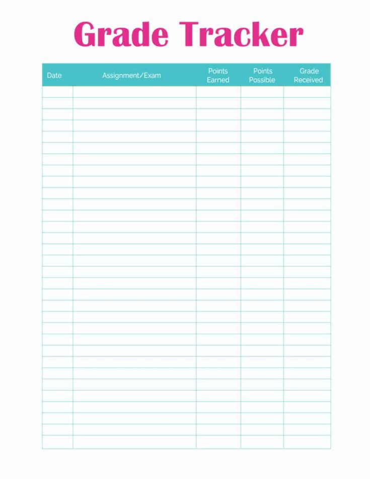 Grade Tracker Printable