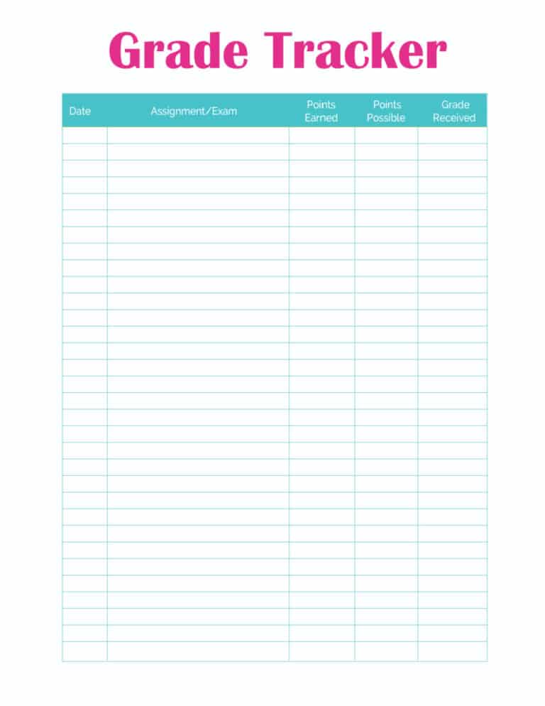 Grade Tracker Printable