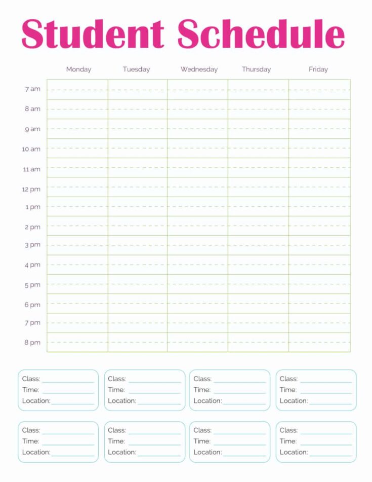 Printable Class Schedule Template (PDF Download)