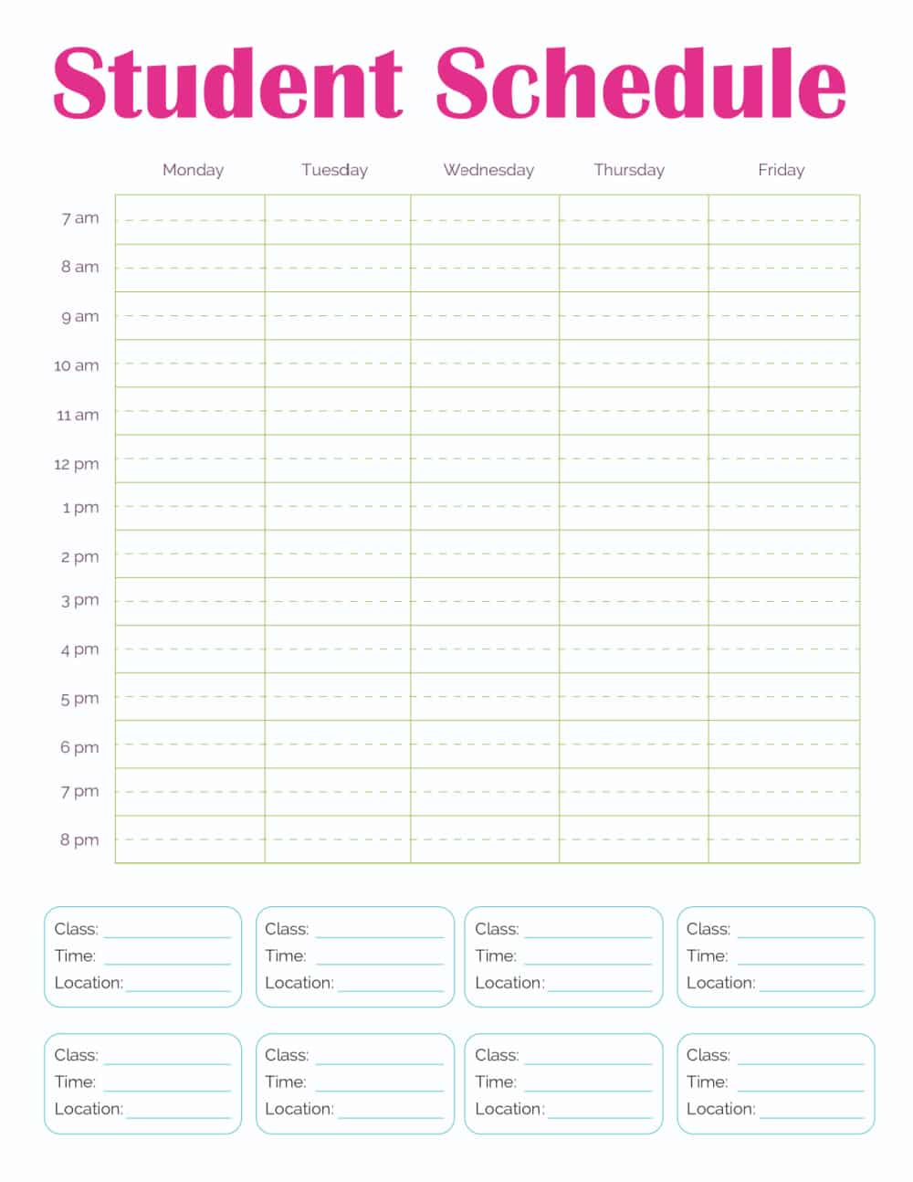 Printable Class Schedule Template PDF Download Freebie Finding Mom