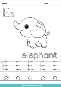 Letters of the Alphabet Printable Worksheets: Words that Start with E