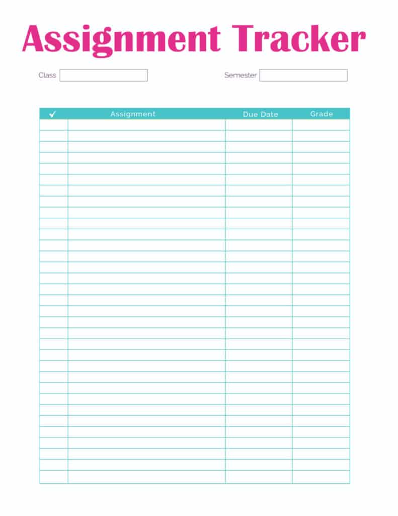 Calendars Planners Paper BLACK And WHITE Assignment Tracker PDF 