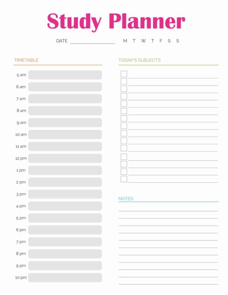 Study Planner Printable (PDF Download)