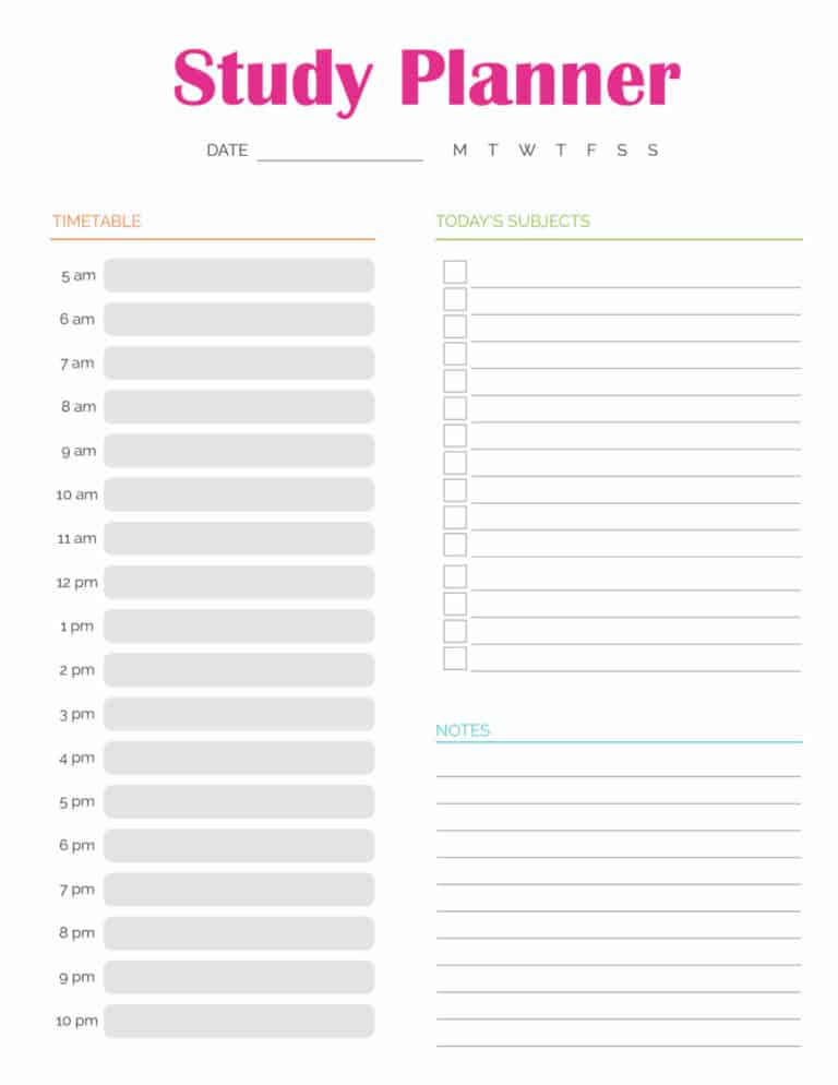 Study Planner Printable (PDF Download)