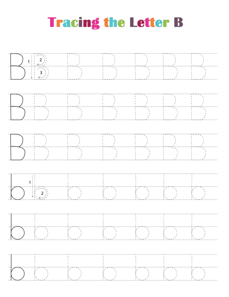 Free Printable Alphabet Tracing Worksheets PDF: Letter B