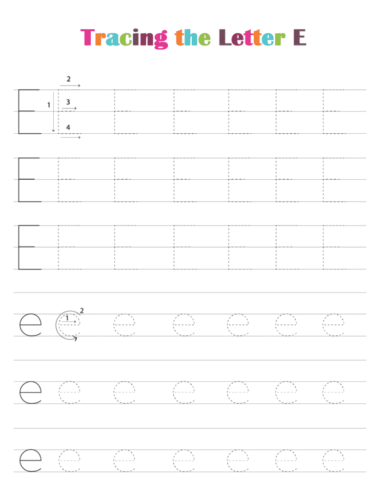 Letter E Alphabet Tracing Worksheets Free Printable Pdf Capital 