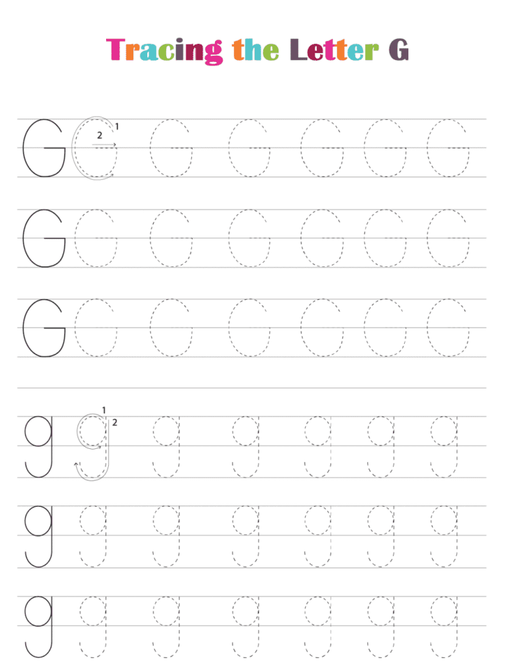 Free Printable Alphabet Tracing Worksheets PDF: Letter G