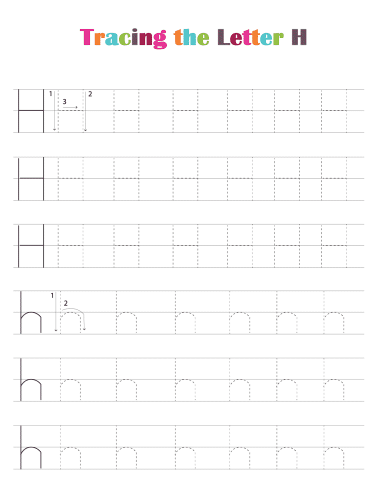 Free Printable Alphabet Tracing Worksheets PDF: Letter H