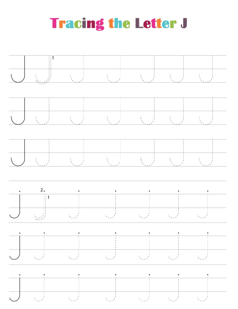 Letter J Alphabet Tracing Worksheets Free Printable Pdf Lowercase 