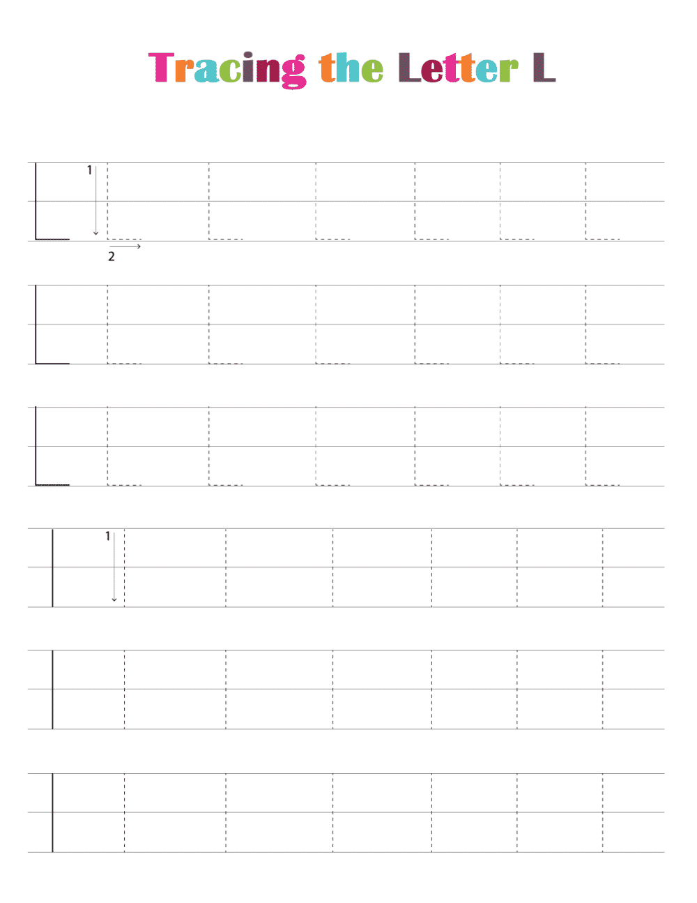 Free Printable Alphabet Tracing Worksheets PDF: Letter L
