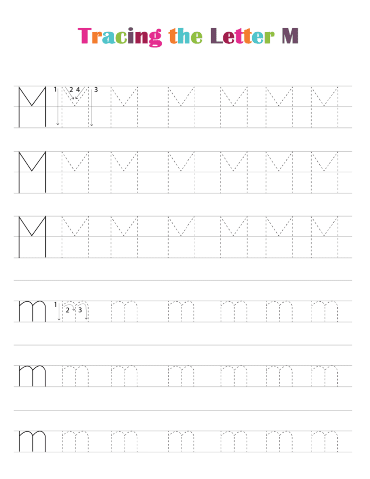 Free Printable Alphabet Tracing Worksheets PDF: Letter M