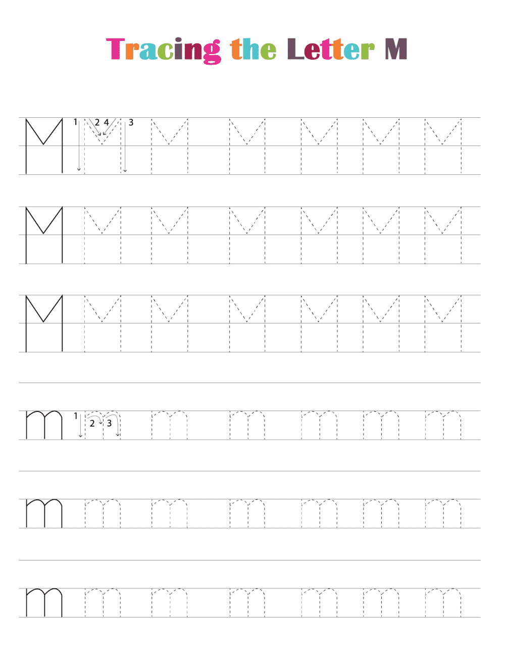 Free Printable Alphabet Tracing Worksheets PDF: Letter M