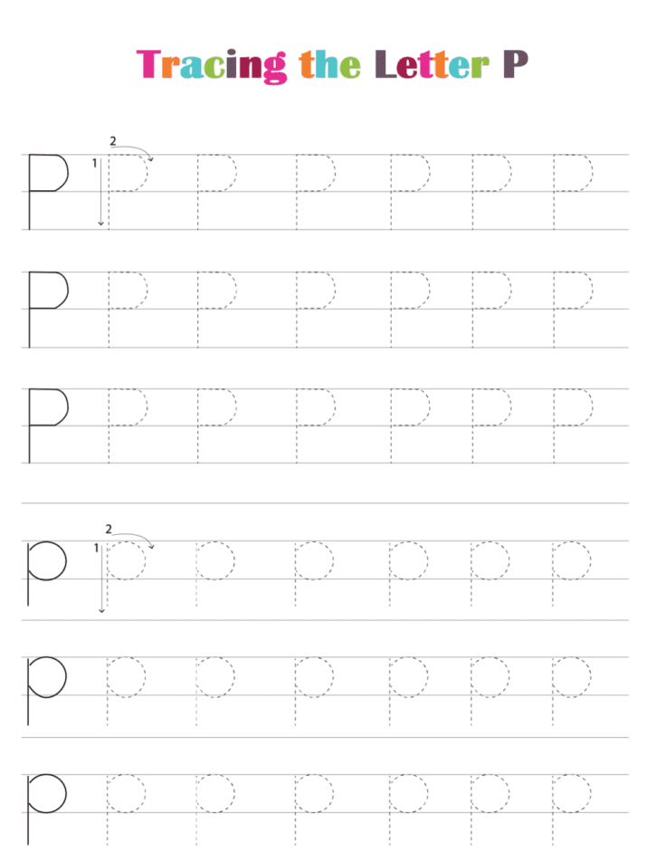 Free Printable Alphabet Tracing Worksheets PDF: Letter P