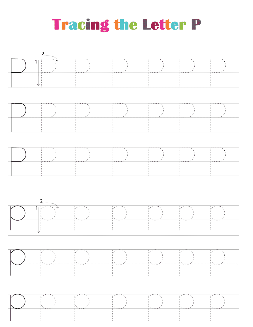 Free Printable Alphabet Tracing Worksheets PDF: Letter P