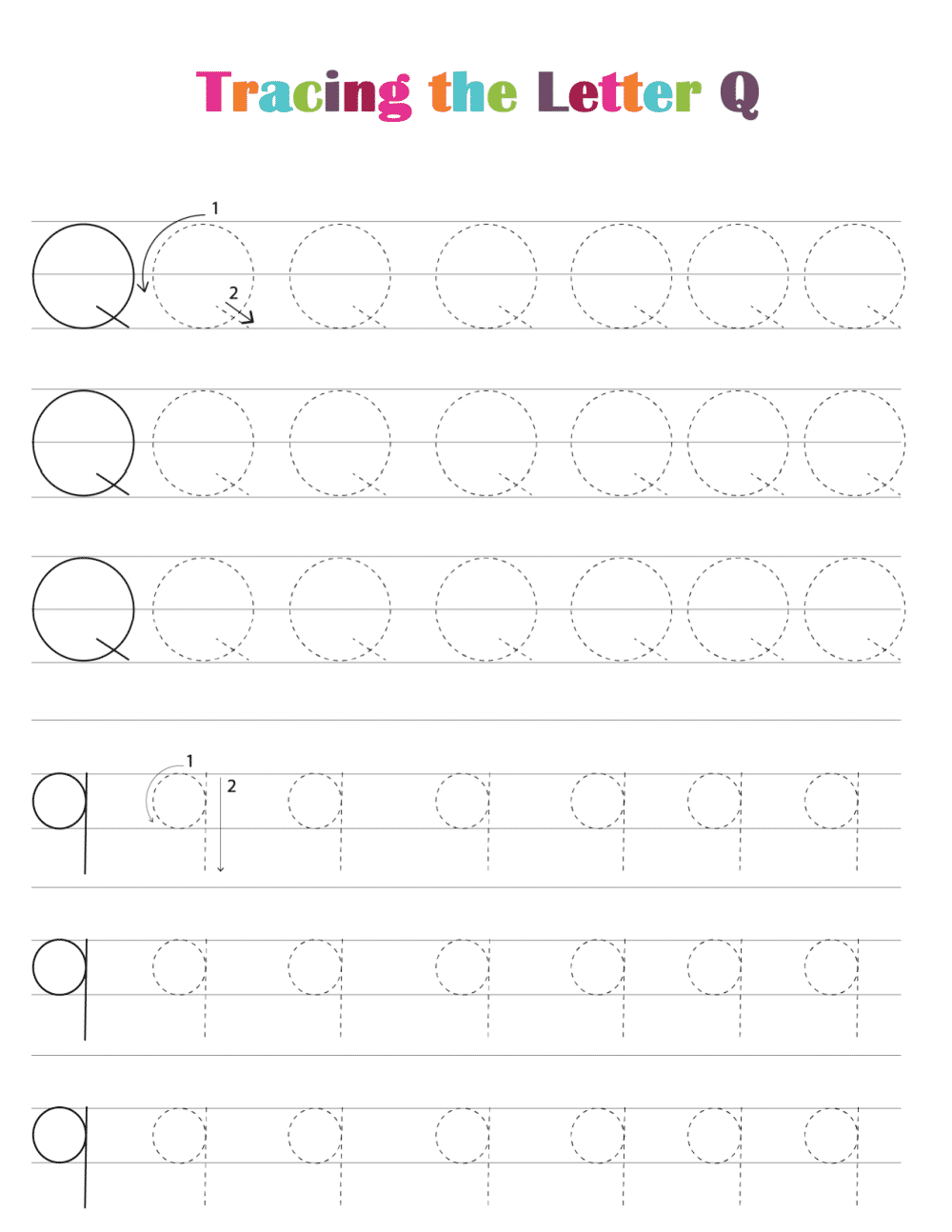 Free Printable Alphabet Tracing Worksheets PDF: Letter Q