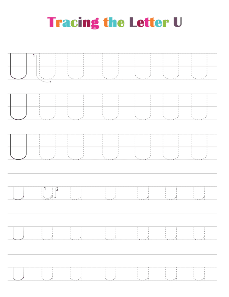 Free Printable Alphabet Tracing Worksheets PDF: Letter U