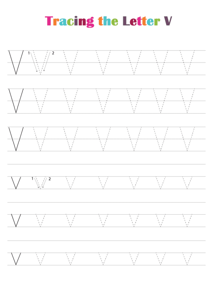 Free Printable Alphabet Tracing Worksheets PDF: Letter V