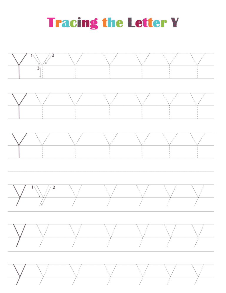 Free Printable Alphabet Tracing Worksheets PDF: Letter Y