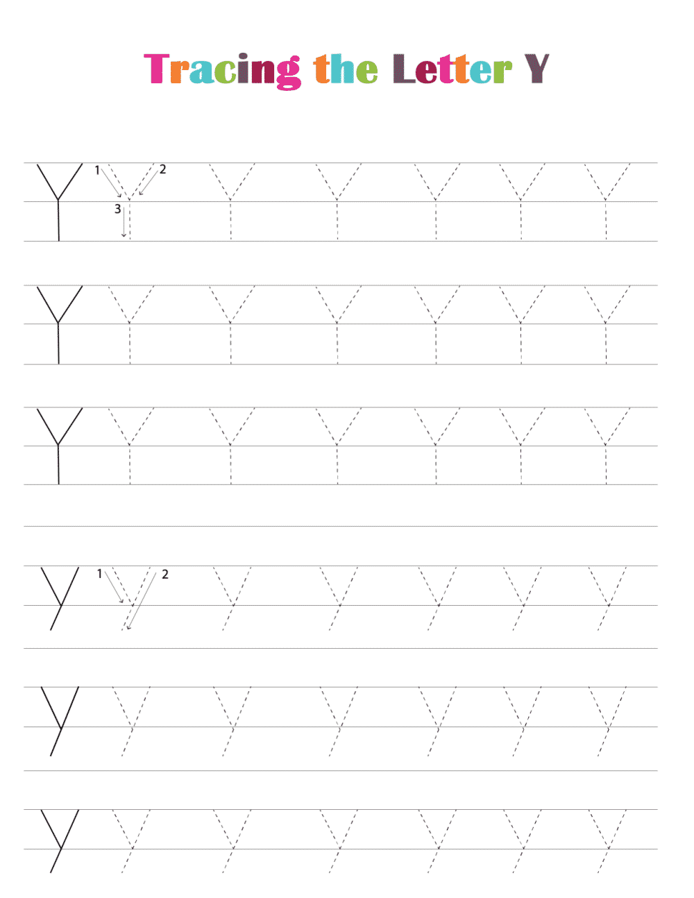 Free Printable Alphabet Tracing Worksheets PDF: Letter Y
