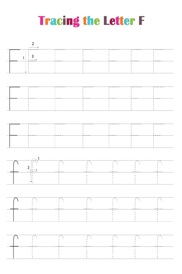 Free Printable Alphabet Tracing Worksheets PDF: Letter F