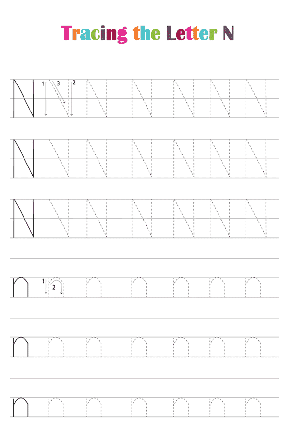 Free Printable Alphabet Tracing Worksheets PDF: Letter N