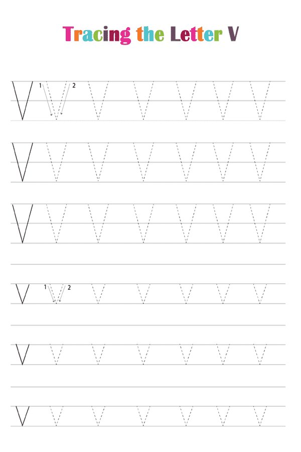 Free Printable Alphabet Tracing Worksheets PDF: Letter V