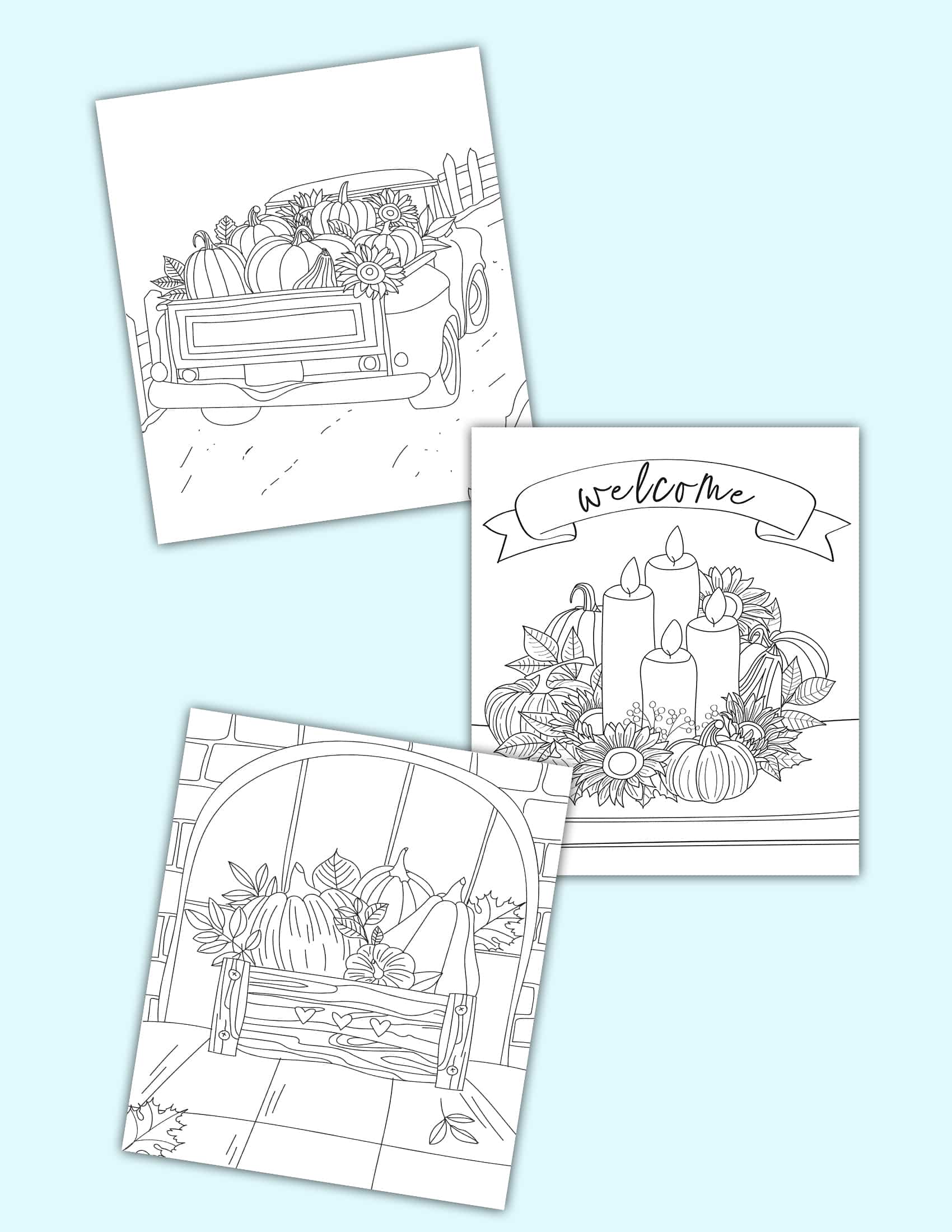 3 Printable Easy Fall Coloring Pages for Adults