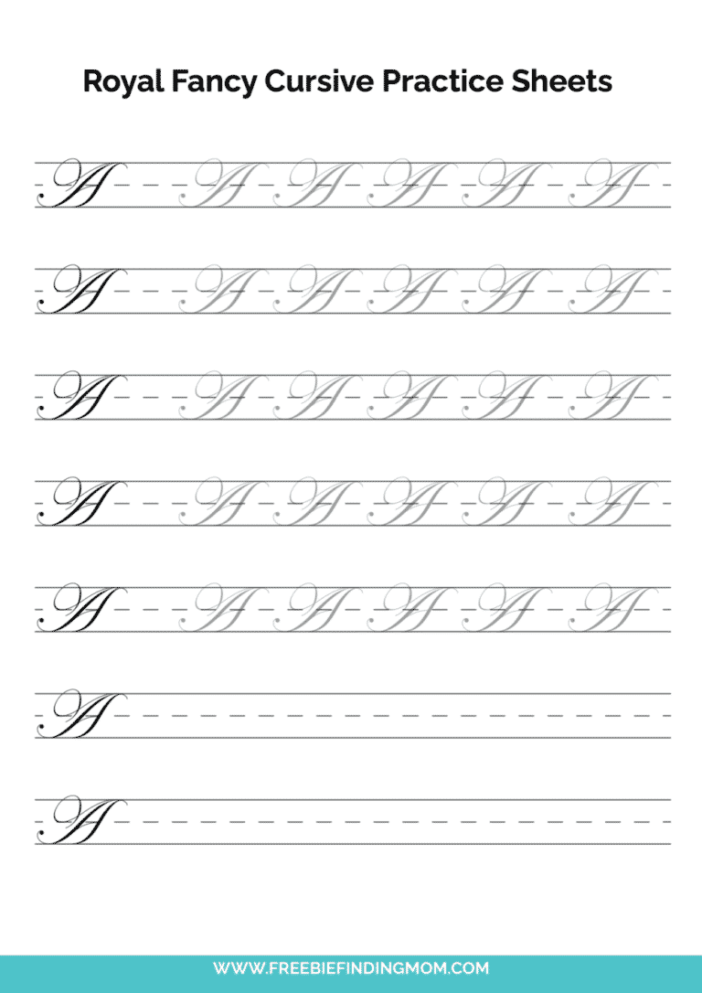 Free Royal Fancy Cursive Letters Practice Sheets - Freebie Finding Mom
