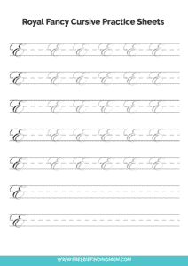 Printable Cursive Alphabet Practice Sheets: Royal Fancy Capital E