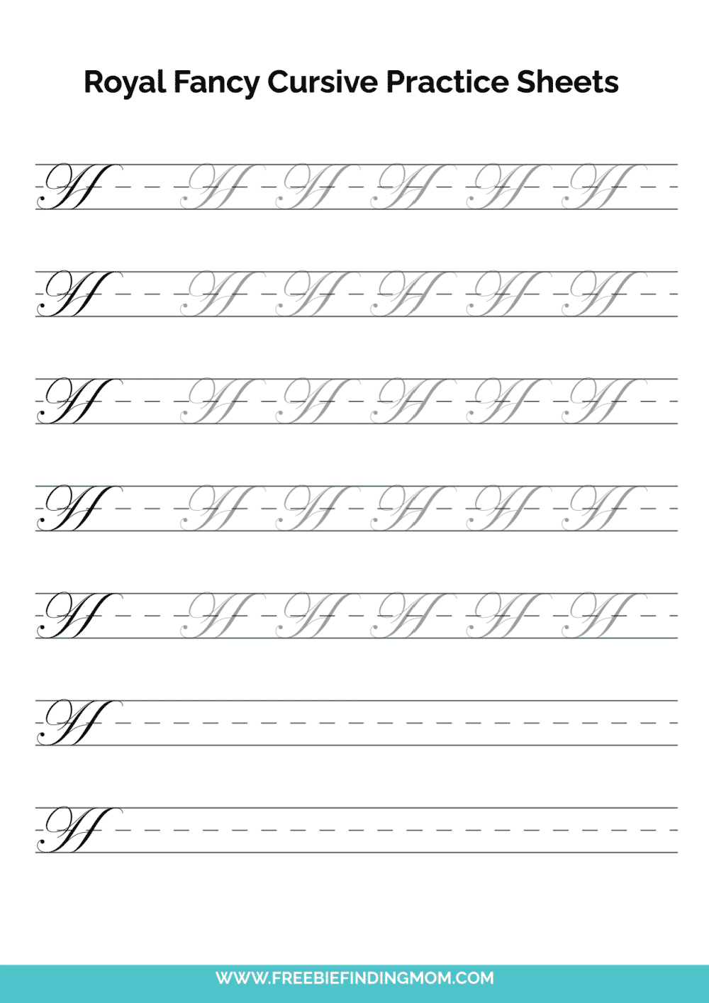 Printable Cursive Alphabet Practice Sheets: Royal Fancy Capital H