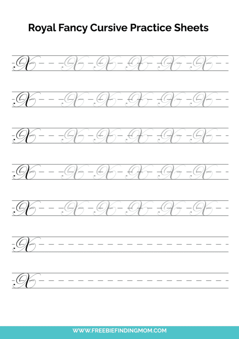 Printable Cursive Alphabet Practice Sheets: Royal Fancy Capital X