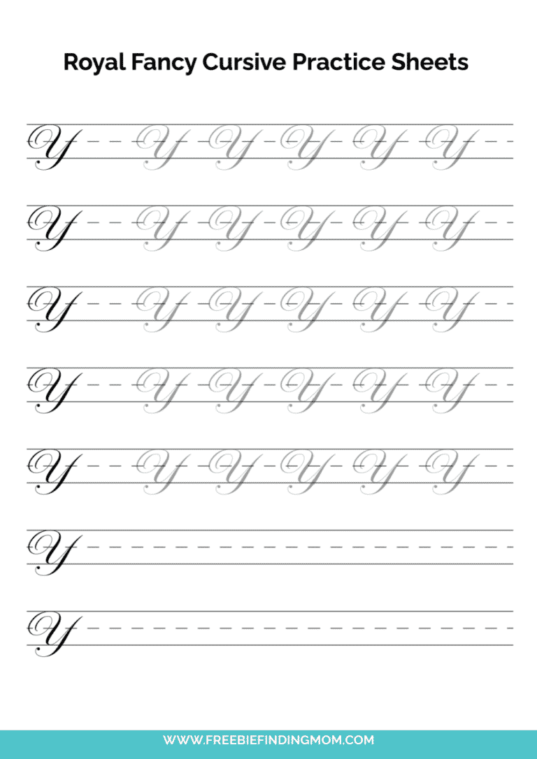 Printable Cursive Alphabet Practice Sheets: Royal Fancy Capital Y