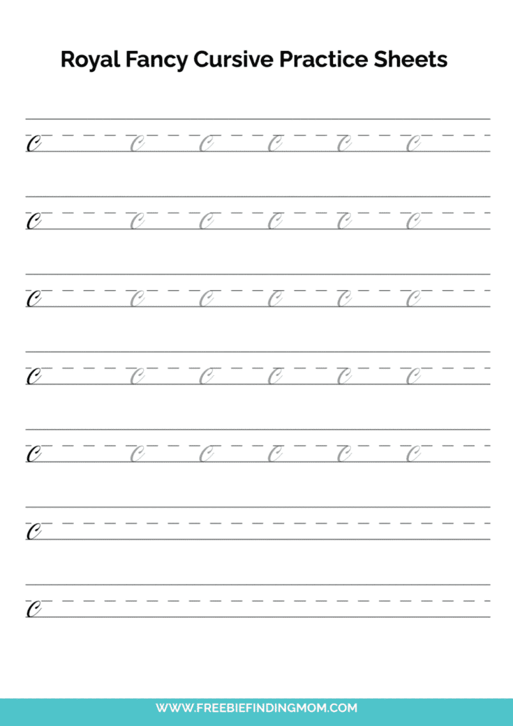 Printable Cursive Alphabet Practice Sheets: Royal Fancy Lowercase C