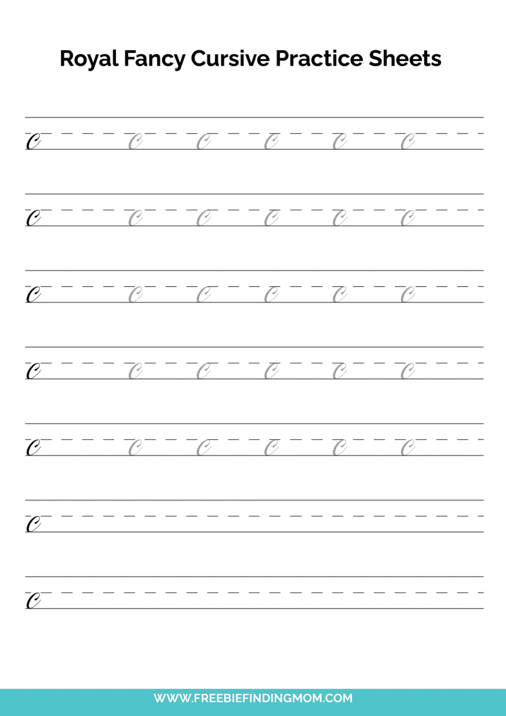 Printable Cursive Alphabet Practice Sheets: Royal Fancy Lowercase C
