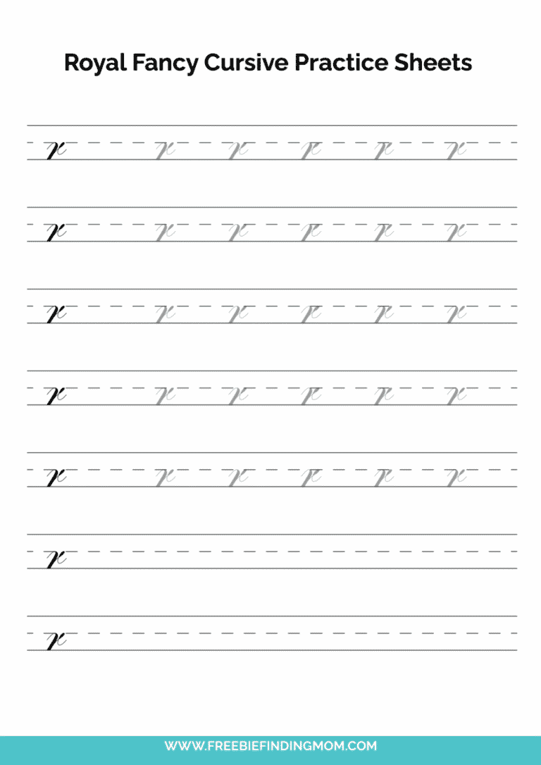 Printable Cursive Alphabet Practice Sheets: Royal Fancy Lowercase R