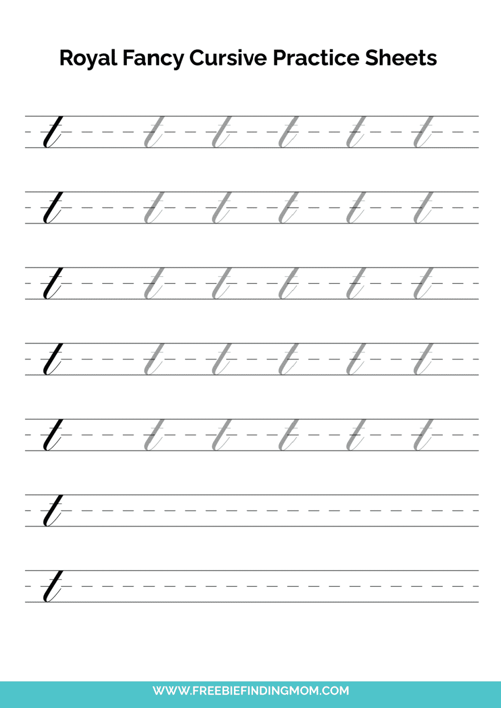 Printable Cursive Alphabet Practice Sheets: Royal Fancy Lowercase T
