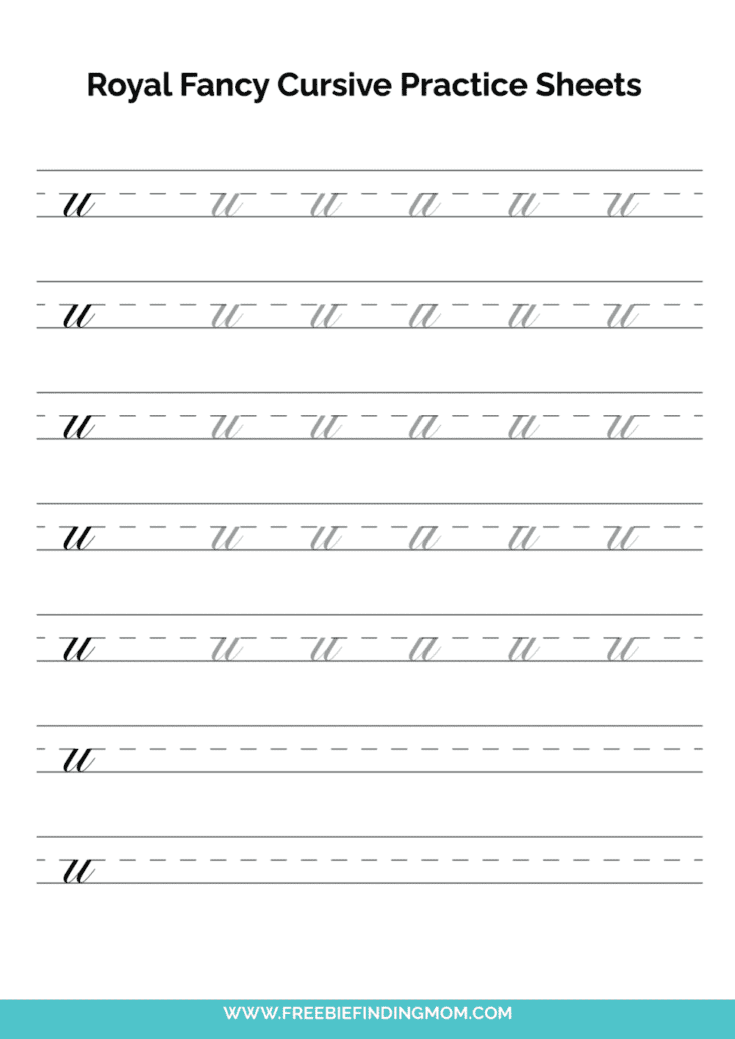 Printable Cursive Alphabet Practice Sheets: Royal Fancy Lowercase U
