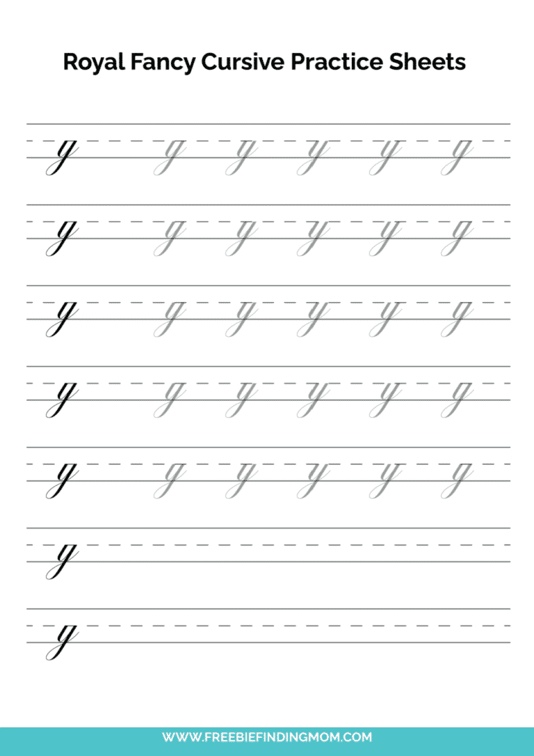 Printable Cursive Alphabet Practice Sheets: Royal Fancy Lowercase Y