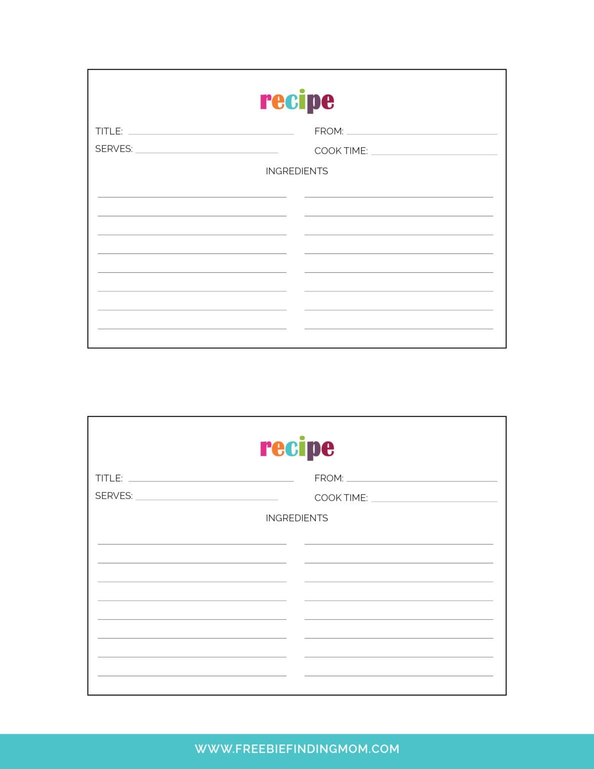 Free Printable Recipe Cards