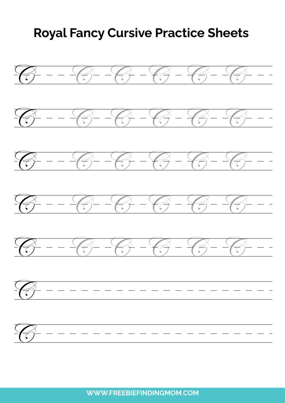 Free Printable Capital Royal Fancy Cursive Letter C Practice Sheet